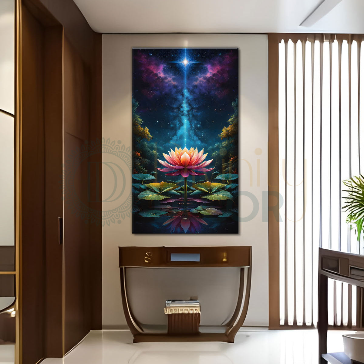 Lotus on lake with colourful and dark background textued painting Canv ...