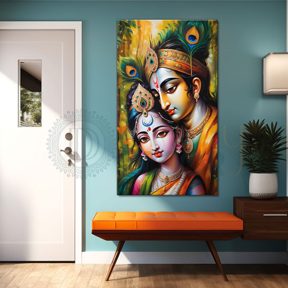 Krishna with radha in yellow background textured art Canvas Painting ...