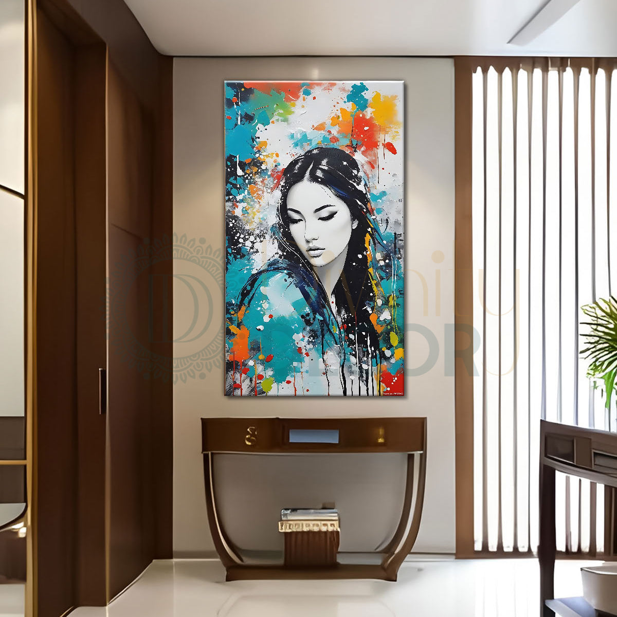 Beautiful lady face in colourufl background textured art Canvas Painti ...