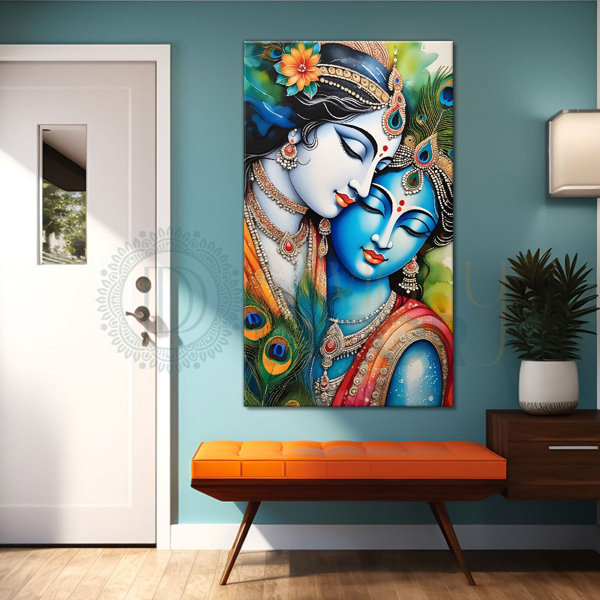 Blue face of krishna with radha in grey and light brown water colour t ...