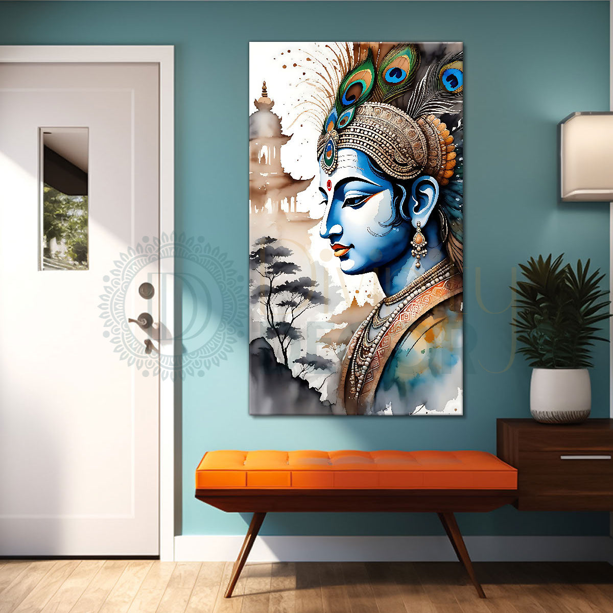 Blue face of krishna in grey and light brown water colour textured art ...