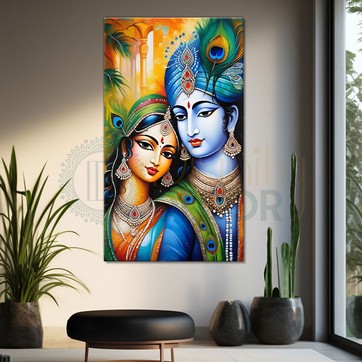 Blue face of krishna with radha in yellow background textured art Canv ...