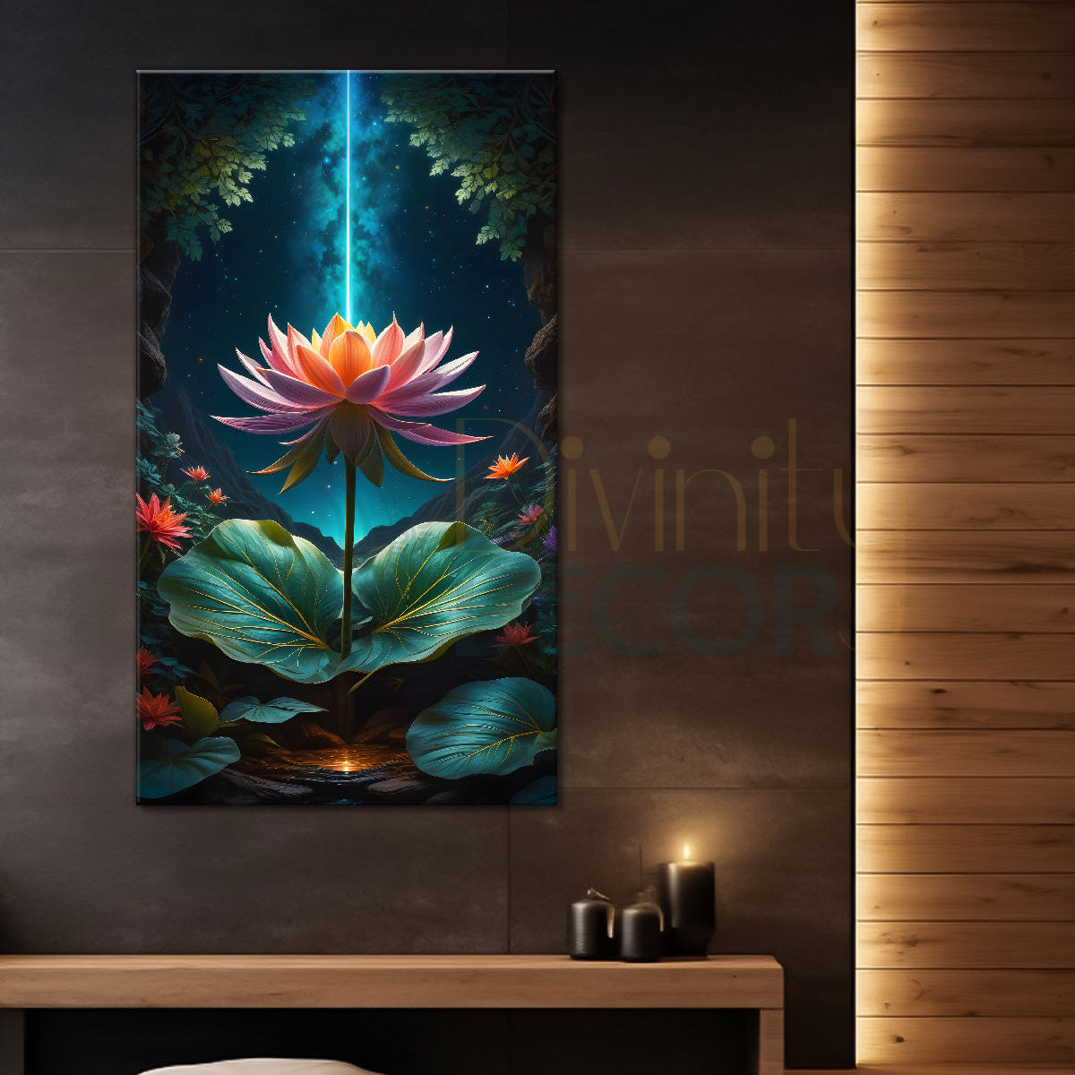 Lotus with cosmic ray with dark textured background painting- Flower-V ...