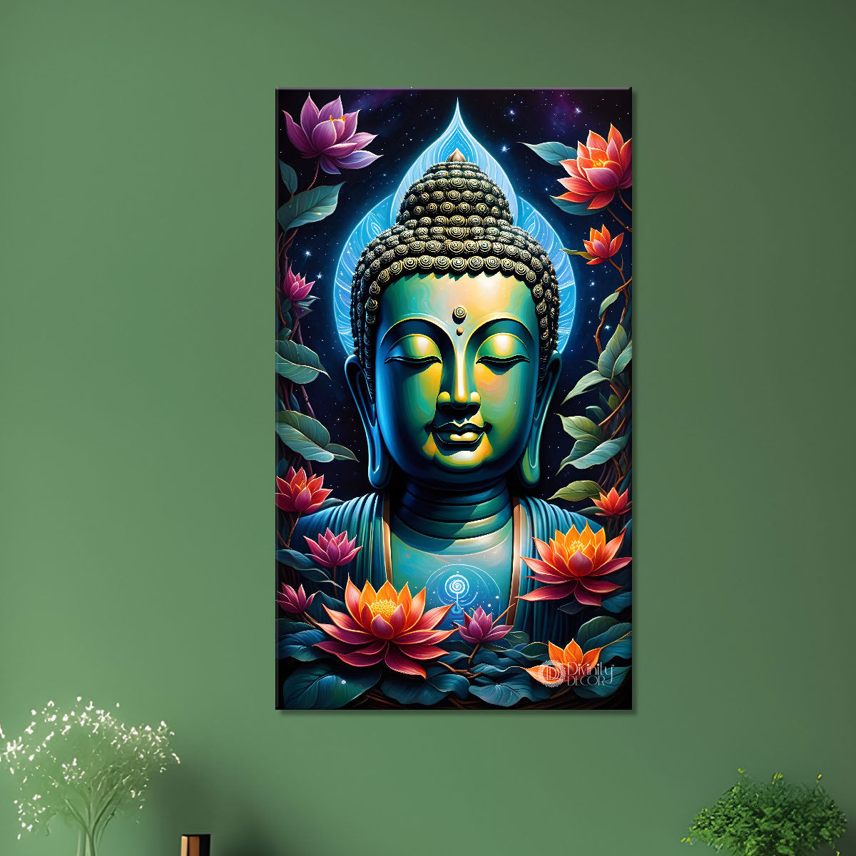 Blue face buddha with lotus and dark texturd oil painting Buddha-V-205 ...
