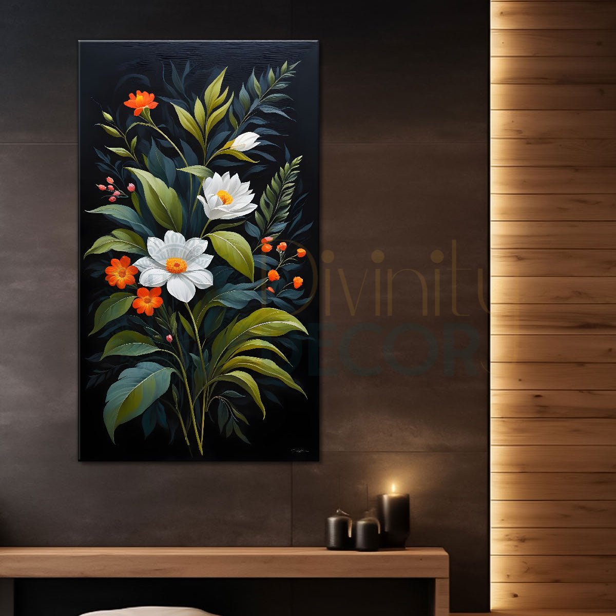 White flowers with leaves in dark textured background painting- Flower ...