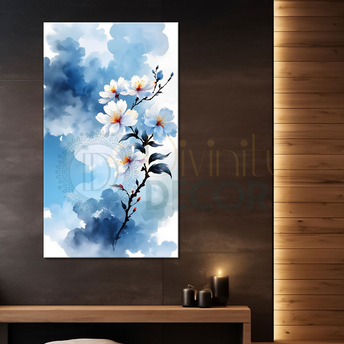 White flowers in cloudy textured background painting- Flower-V-366 ...