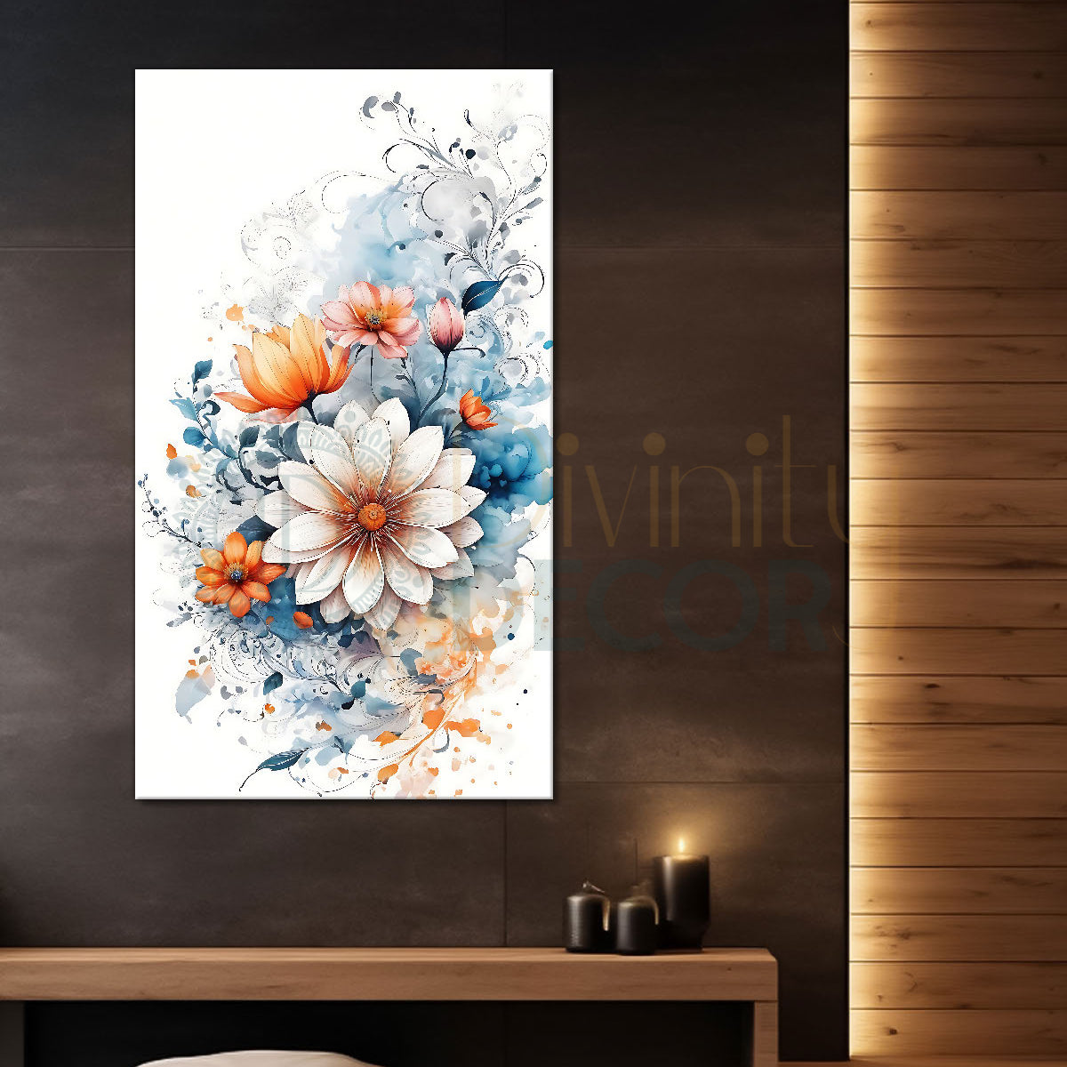 White flowers water colour painting - Flower-V-450 – Divinity Decor