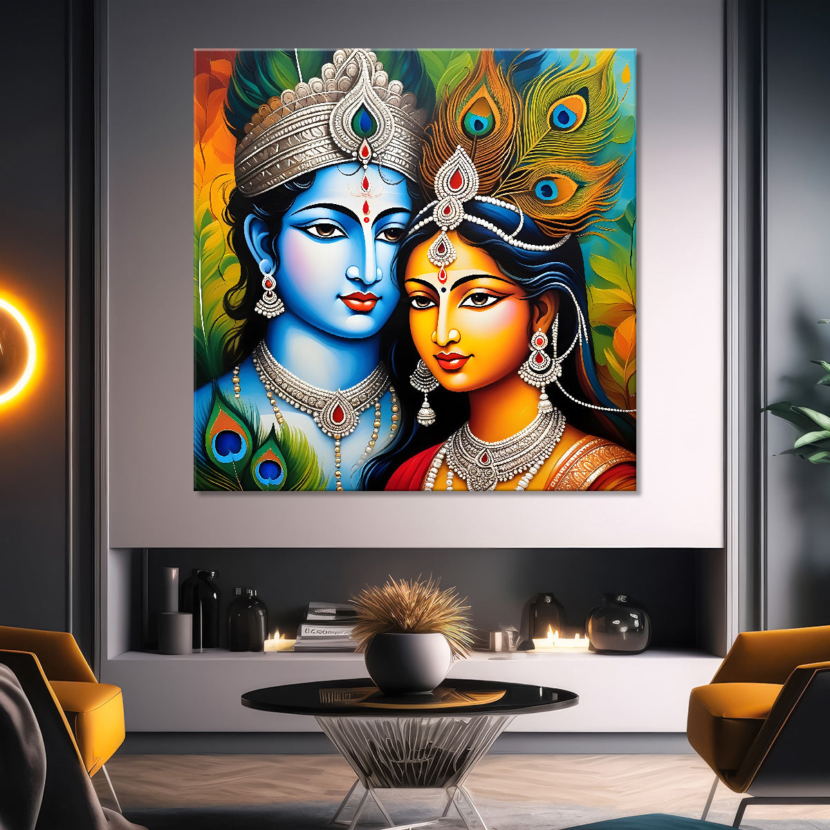 Blue face of krishna with radha in oil painting Canvas Painting 24X24 ...
