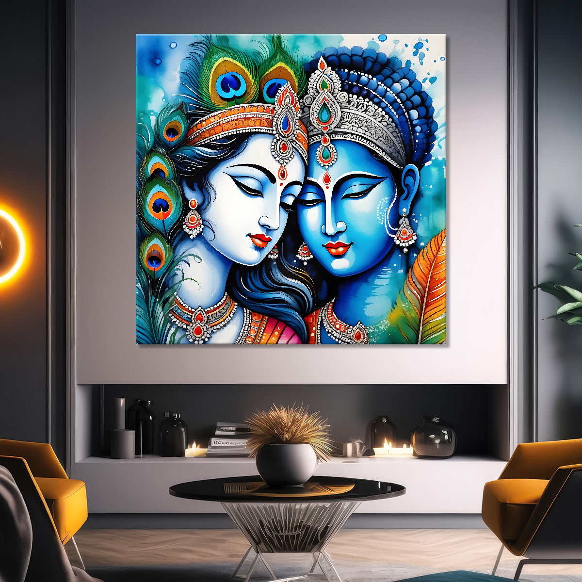Krishna and radha with grey and bown textured oil painting Canvas Pain ...